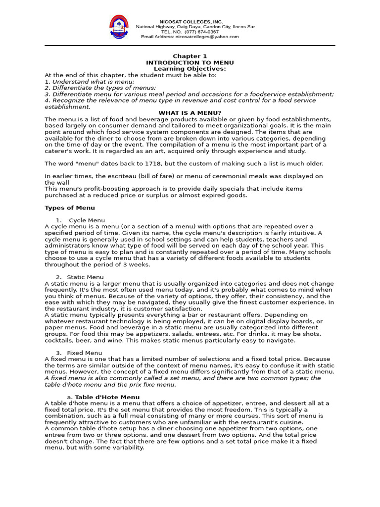 Menu Design for Revenue Management | PDF | Menu | Cooking