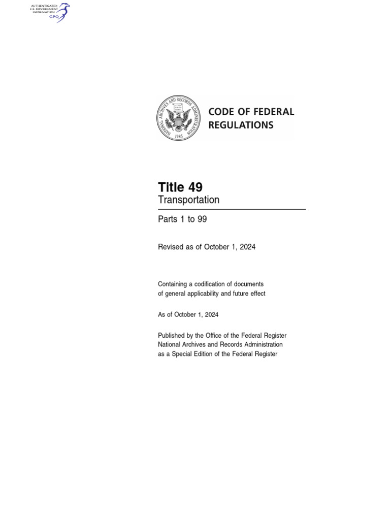 Title 49 Transportation Regulations 2024 | PDF | Code Of Federal ...