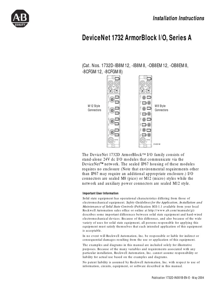 Devicenet 1732 Armorblock I/O, Series A: Installation Instructions ...