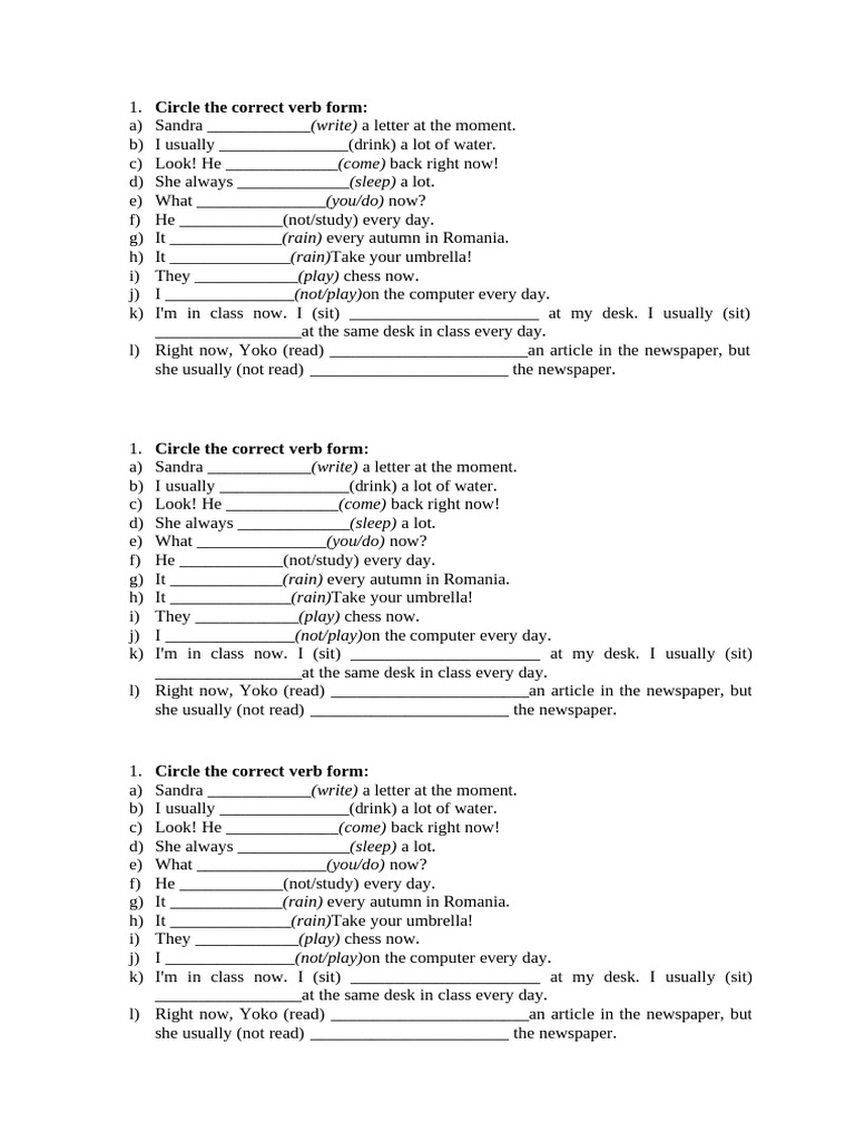 Circle The Correct Verb Form | PDF