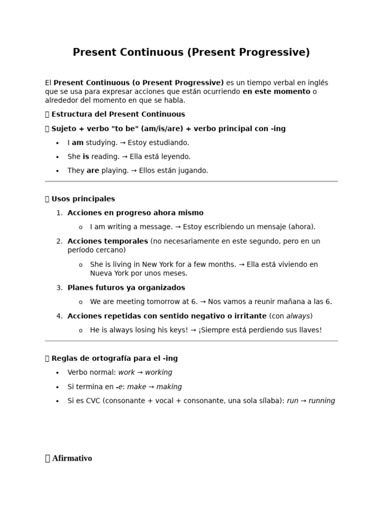 Present Continuous (Present Progressive) | PDF | Verbo | Gramática