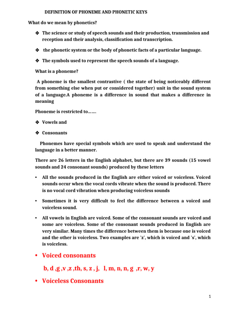 Definition of Phoneme and Phonetic Keys For Students | PDF | Phoneme ...