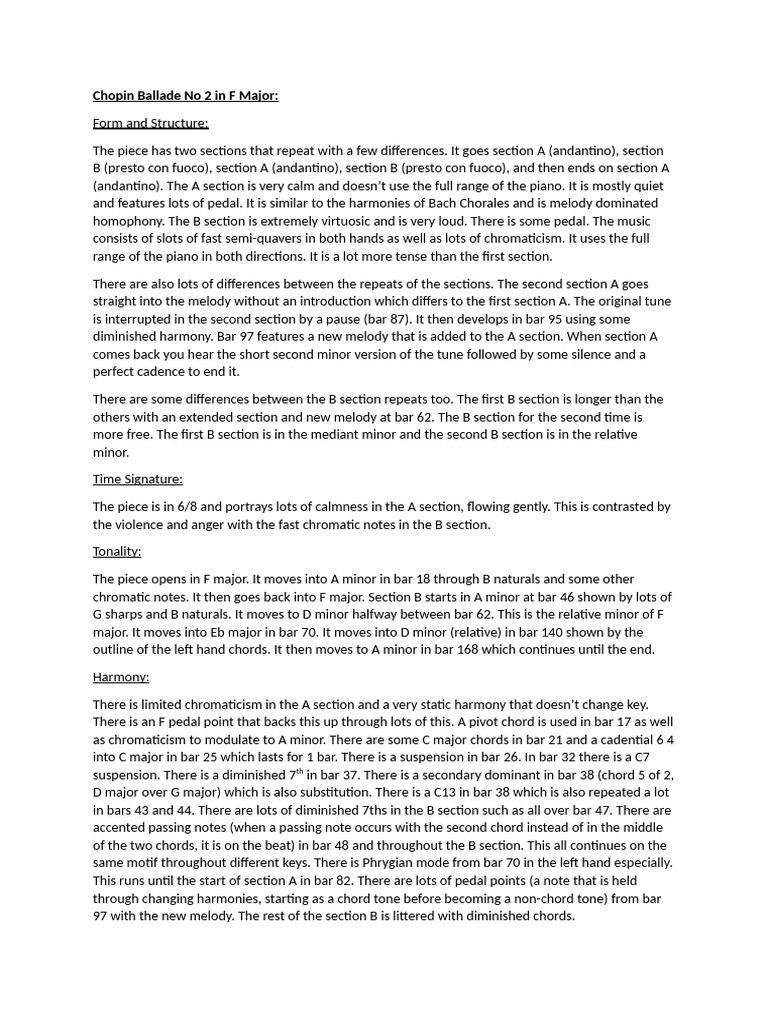 Analysis of Chopin's Ballade No. 2 | PDF | Chord (Music) | Elements Of ...