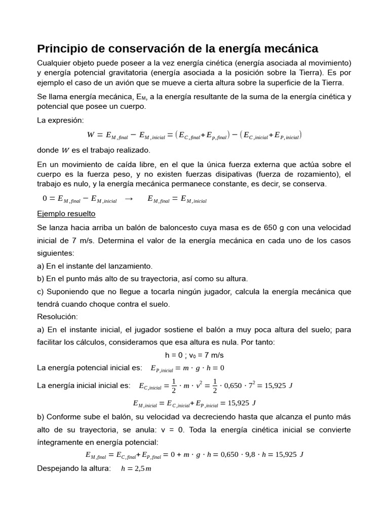 Conservación de la Energía Mecánica | PDF | Energía potencial | Fuerza