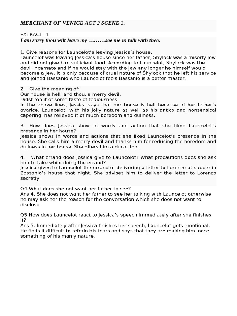 Merchant of Venice Act 2 Scene 3, 4 | PDF | The Merchant Of Venice