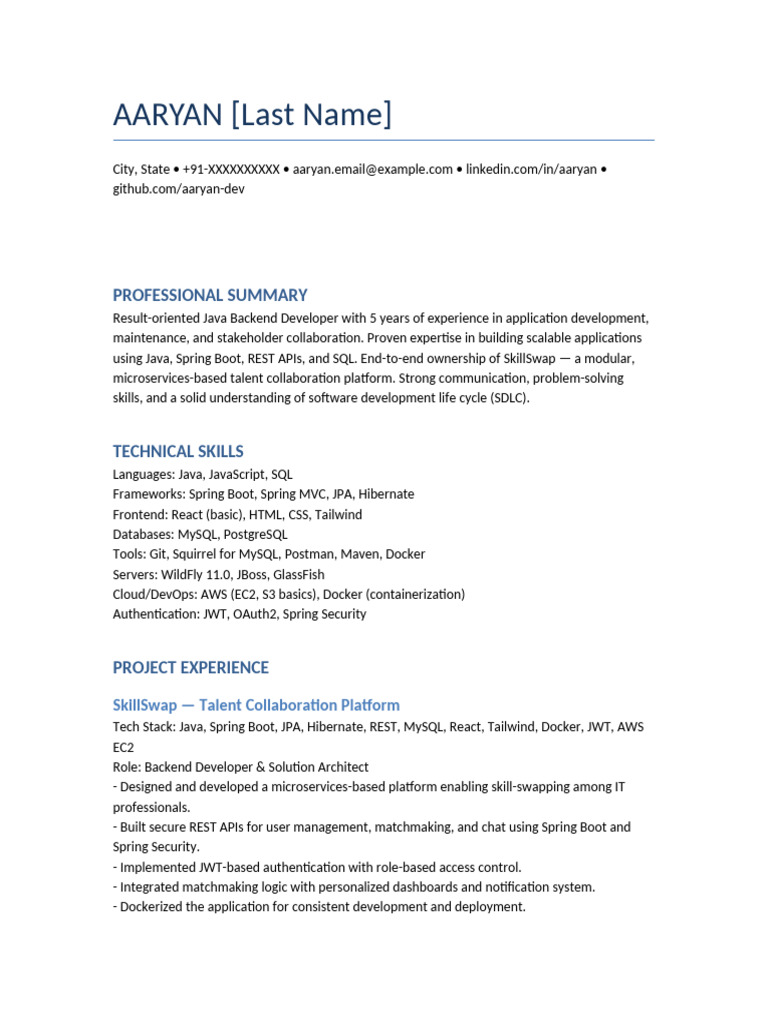 Aaryan ATS Friendly Resume | PDF | Spring Framework | Java (Programming ...