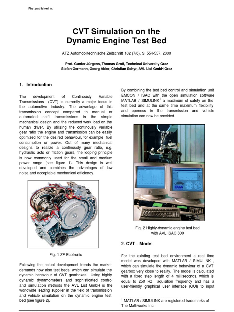 CVT Simulation On The Dynamic Engine Test Bed | PDF | Transmission ...