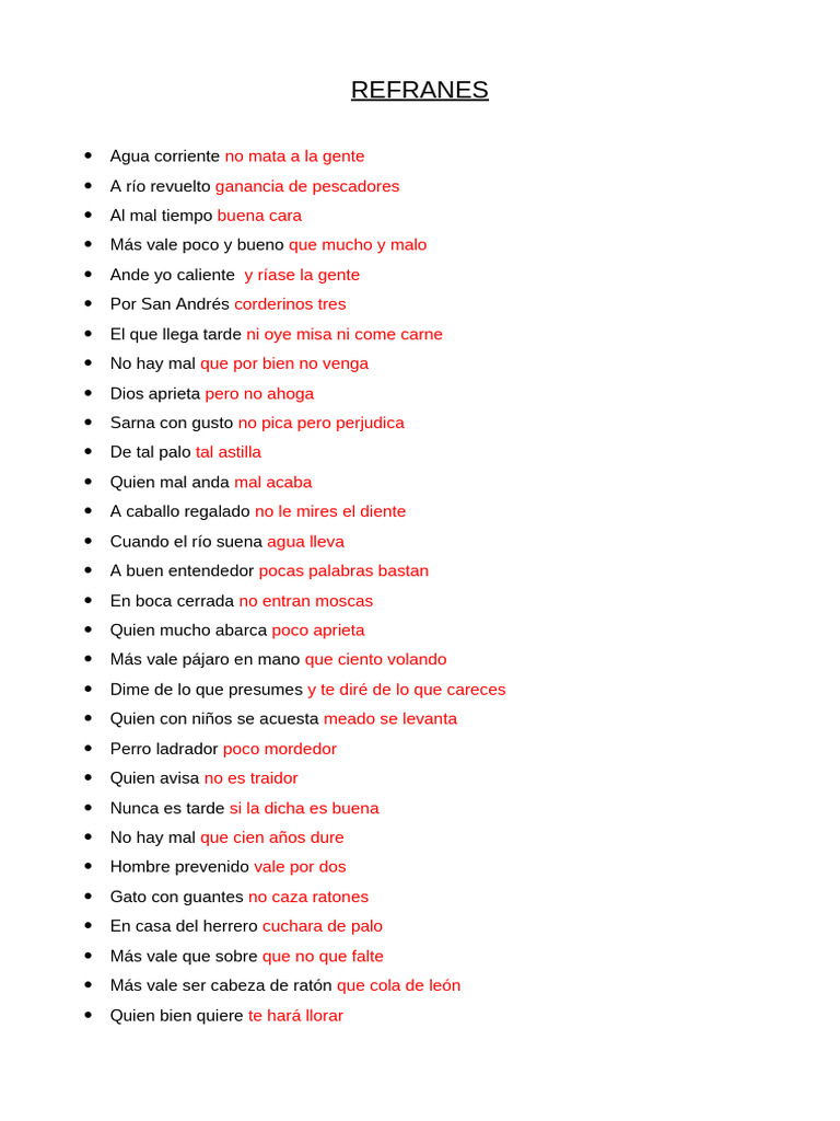 Refranes populares y su significado | PDF