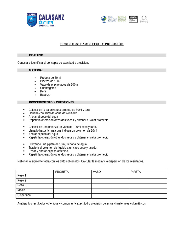 Mod2 - Práctica - Exactitud y Precisión Del Material Volumétrico | PDF
