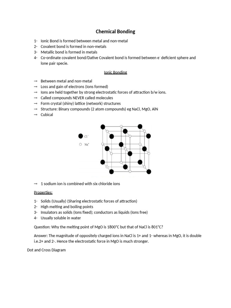 O-Level Notes Chapter 13 Chemical Bonding | PDF | Chemical Bond | Ionic ...