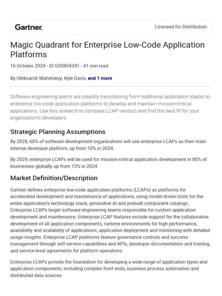 Gartner LCAP 2024 Report | PDF | Cloud Computing | Software Development