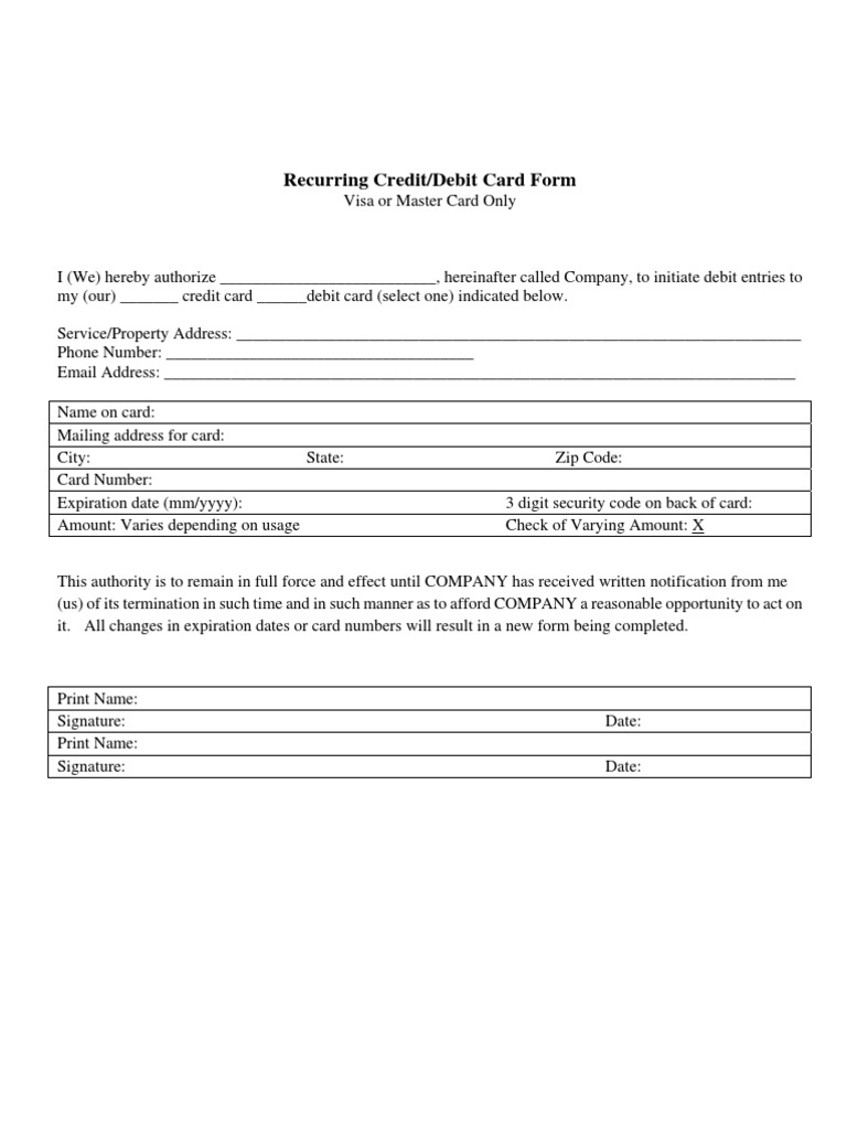 Recurring Card Payment Authorization Form | PDF | Credit Card | Debit Card