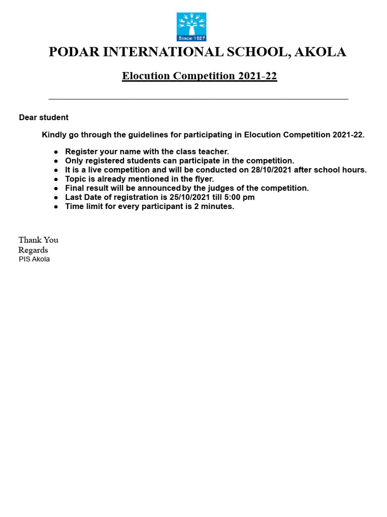 Guidelines For Elocution Competition | PDF