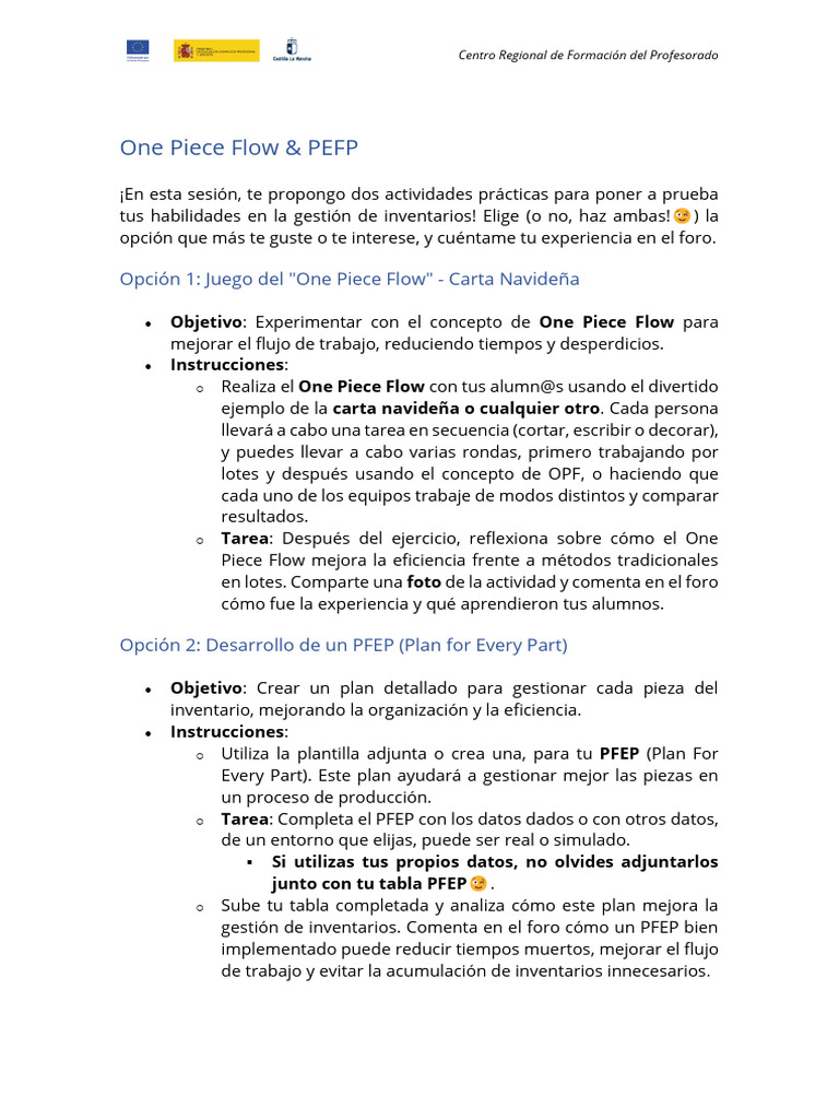 Actividades de PEFP y One Piece Flow | PDF