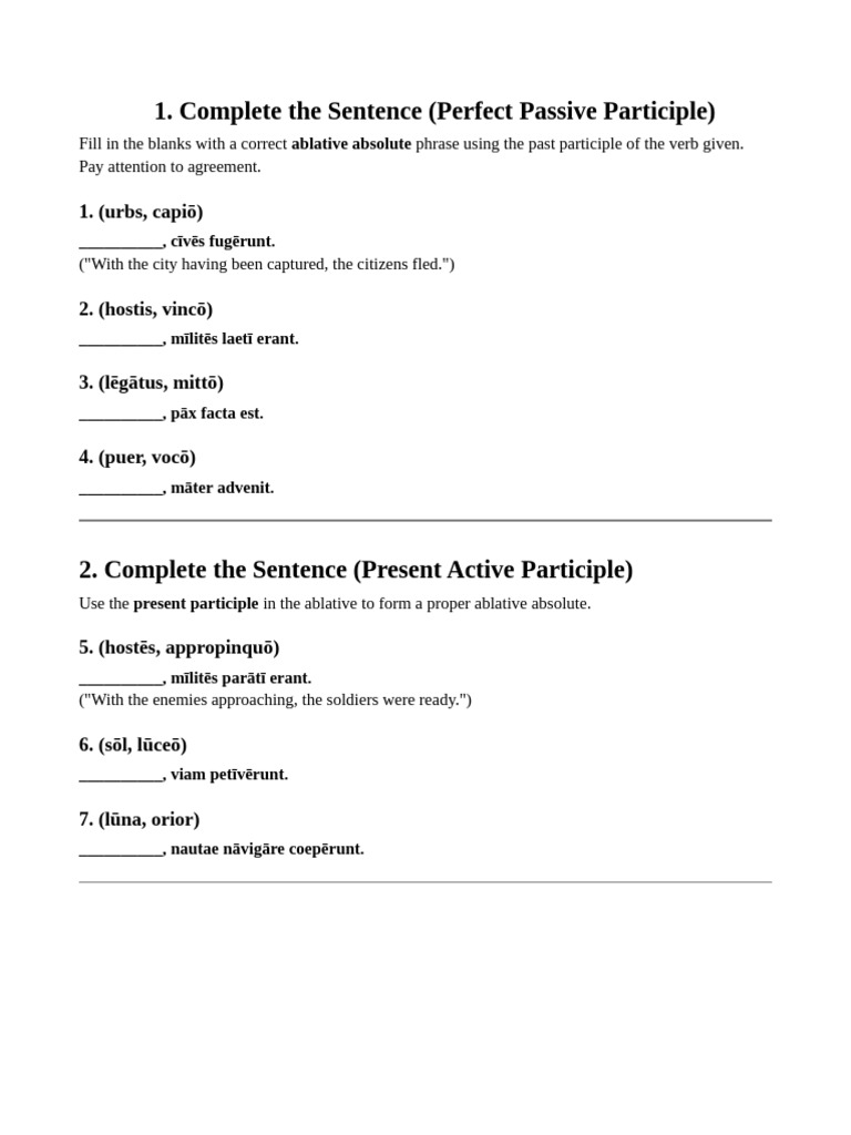 Ablative Absolute Exercises and Translations | PDF