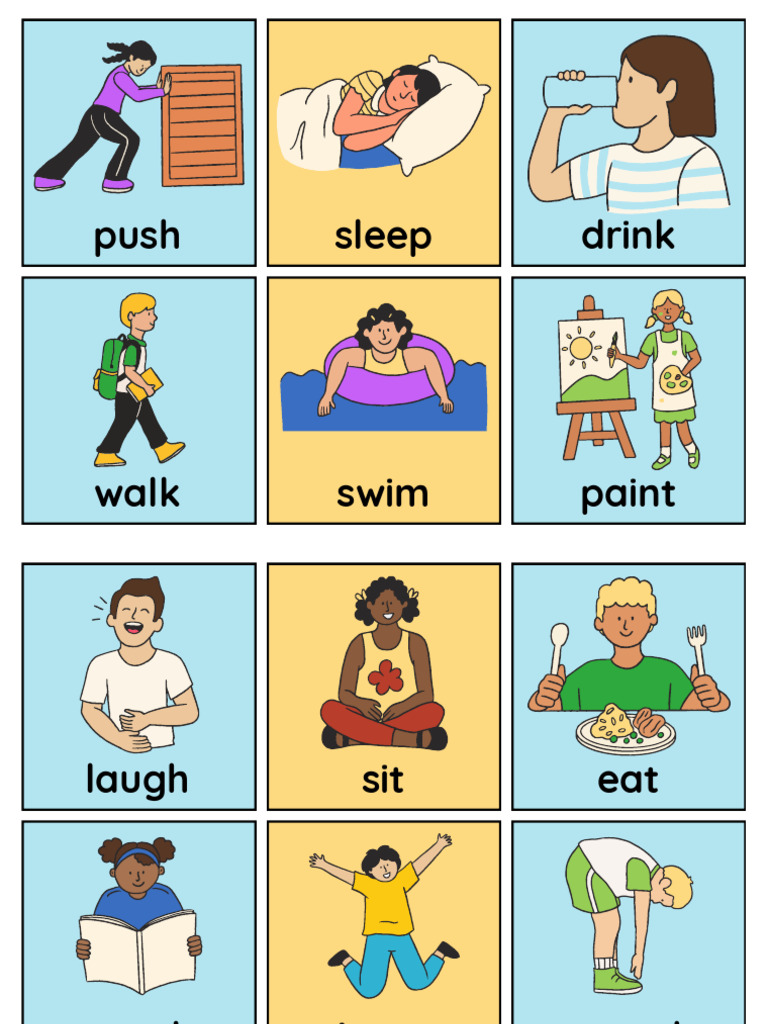 Blue Yellow Verbs English Flashcards | PDF