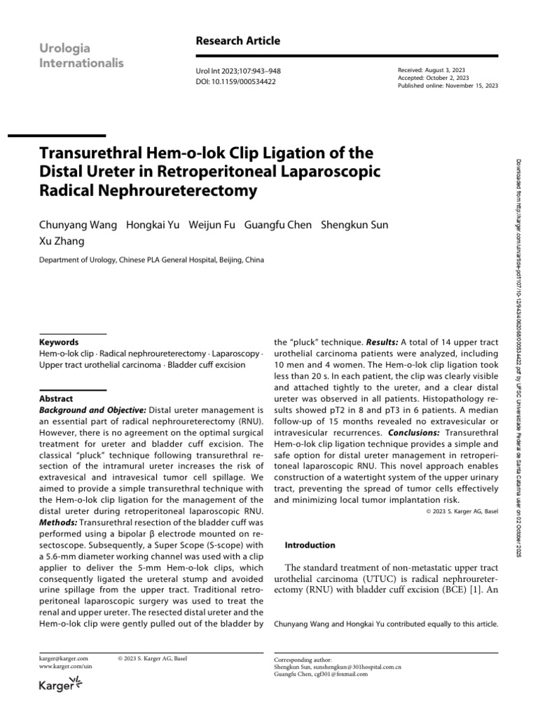 Transurethral Hem-O-Lok Clip Ligation of The Distal Ureter in ...