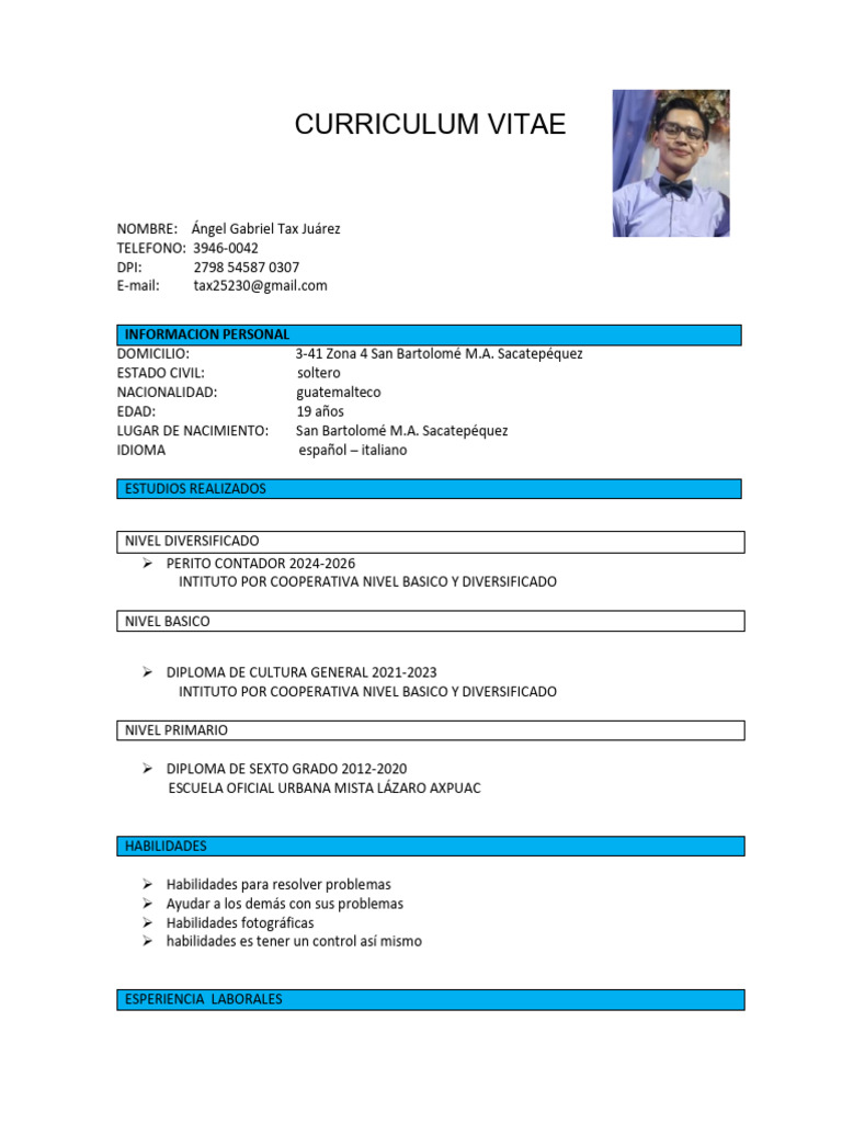 Curriculum Vitae de Ángel Gabriel Tax | PDF