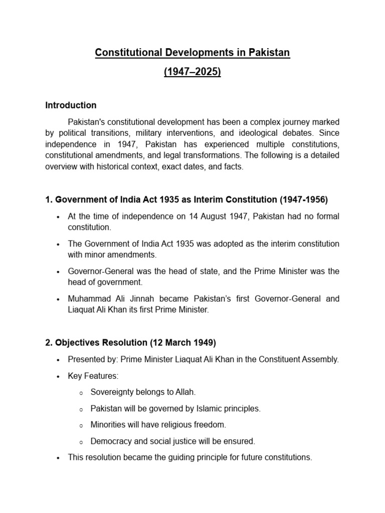 Pakistan's Constitutional Evolution 1947-2025 | PDF | Pakistan ...