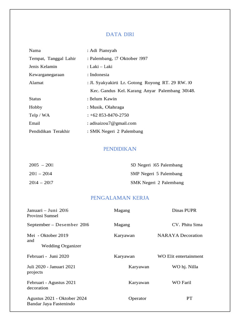 CV Adi Piansyah | PDF