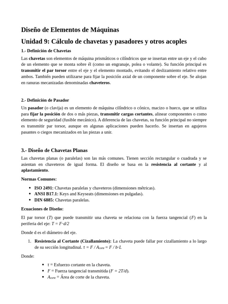 Unidad 9: Calculo de Chavetas y Pasadores y Otros Acoples | PDF | Eje ...