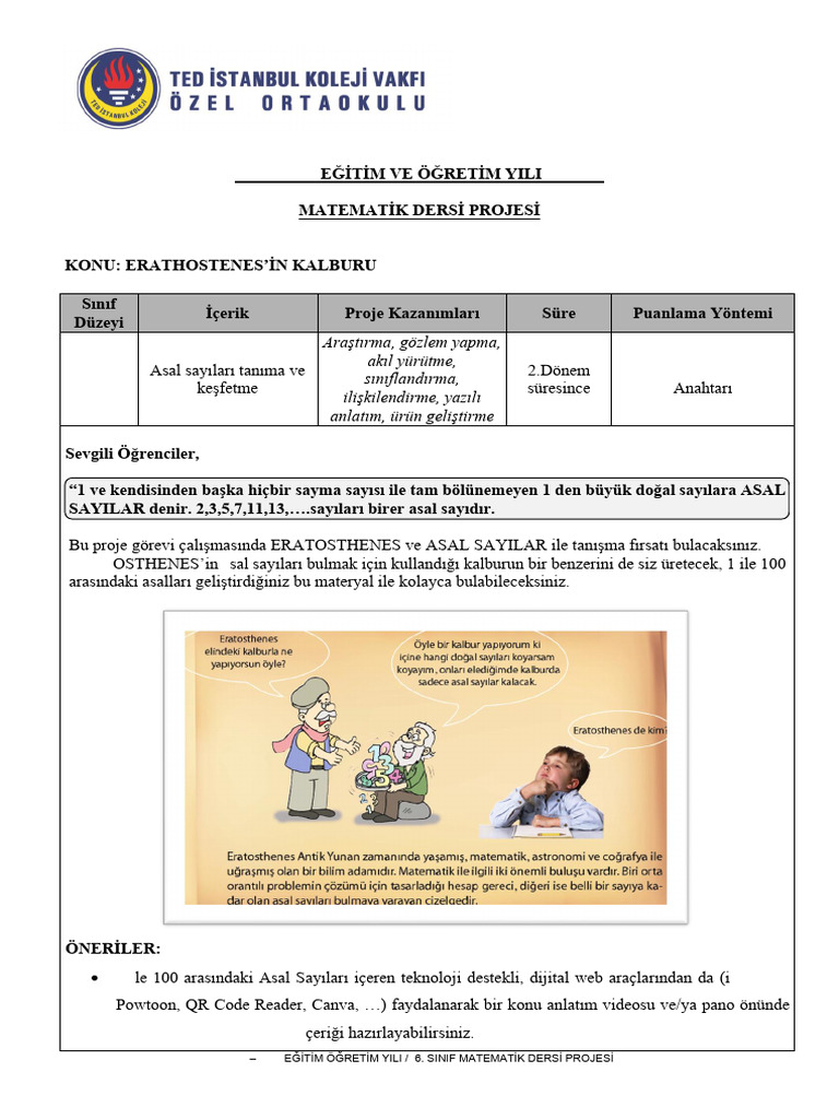 6.sinif Matematik Proje 2 Eratosthenes in Kalburu | PDF