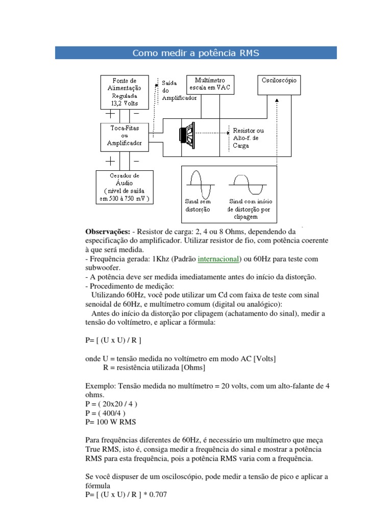 Como medir a potência RMS de um amplificador usando um resistor de ...