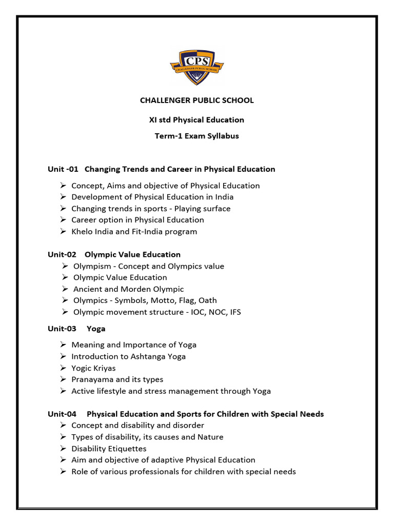 XI TH Syllabus (PE) | PDF