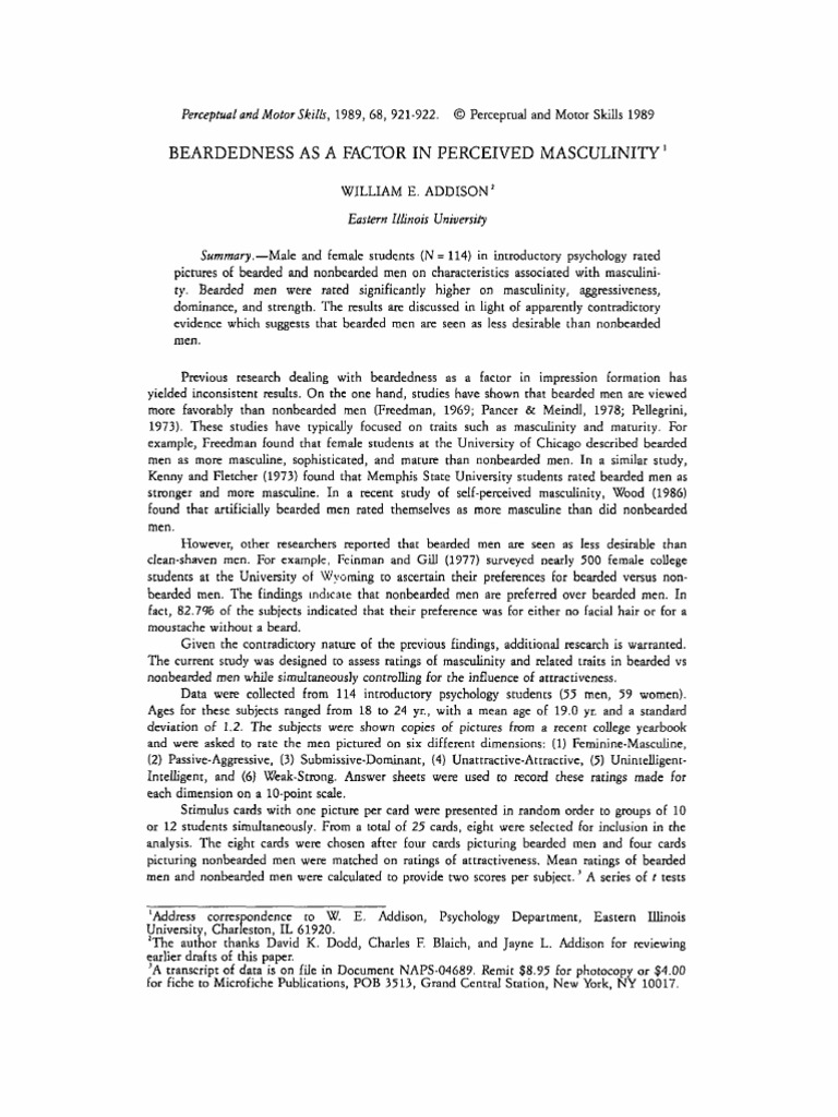 Addison, W. E. (1989) - Beardedness As A Factor in Perceived ...
