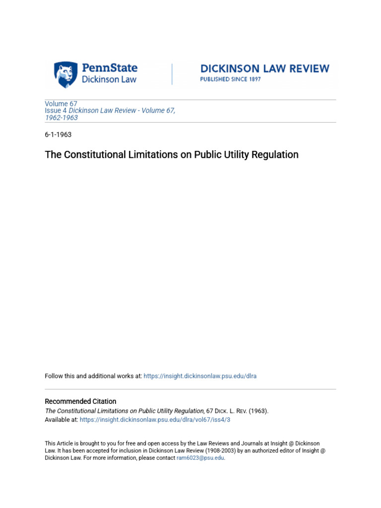The Constitutional Limitations On Public Utility Regulation | PDF ...