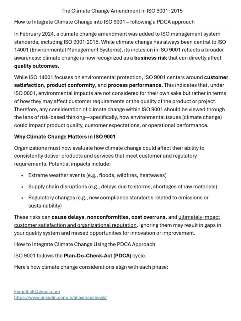 ISO 9001:2015 Climate Change Amendment Guide | PDF | Climate Change ...