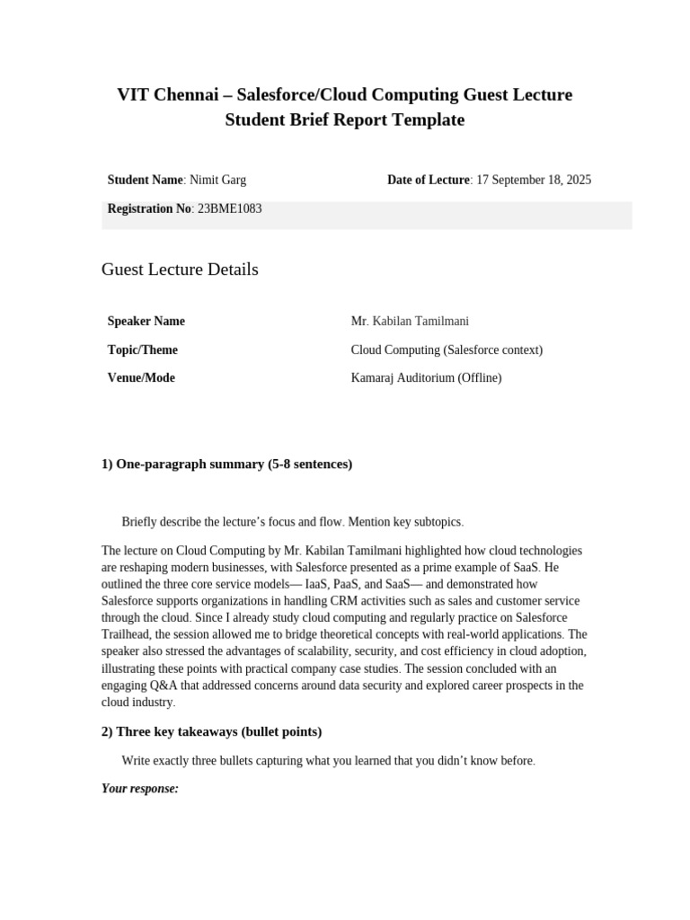 Template For Guest Lecture Report | PDF | Cloud Computing | Software As ...