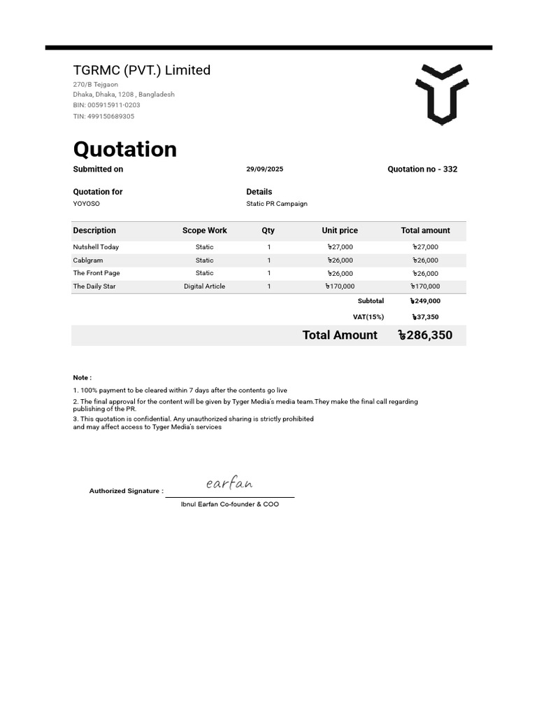 Quotation For YOYOSO (Static PR Campaign) | PDF