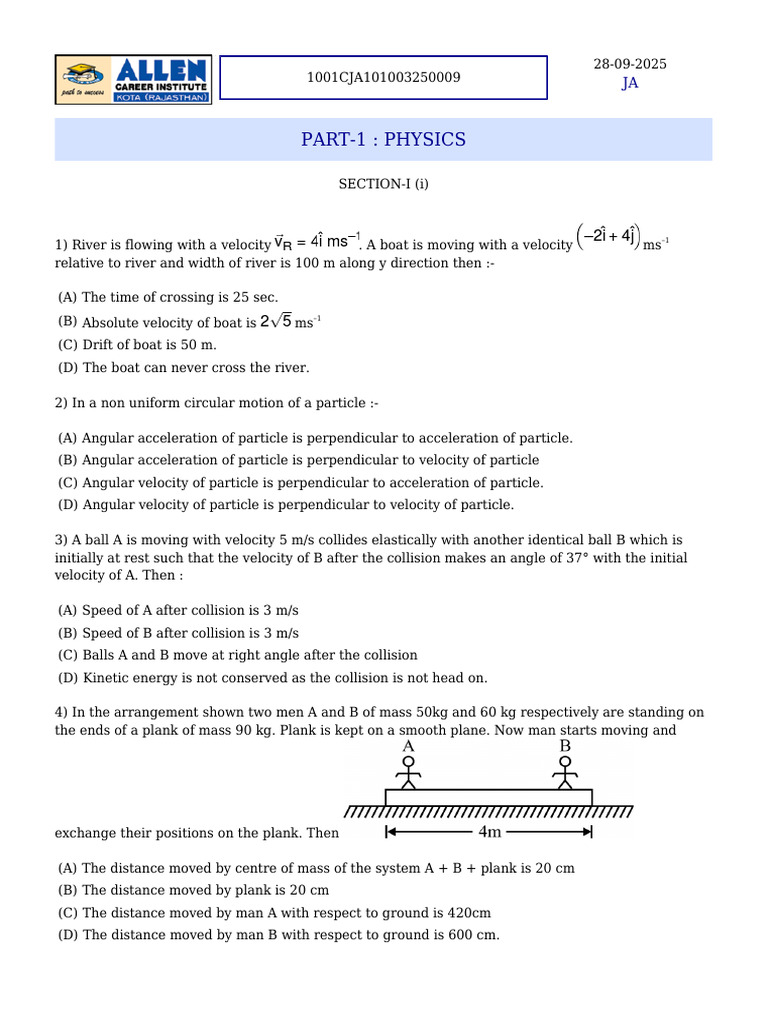 Jee Advanced - Practice Paper | PDF | Physical Quantities | Physical Sciences
