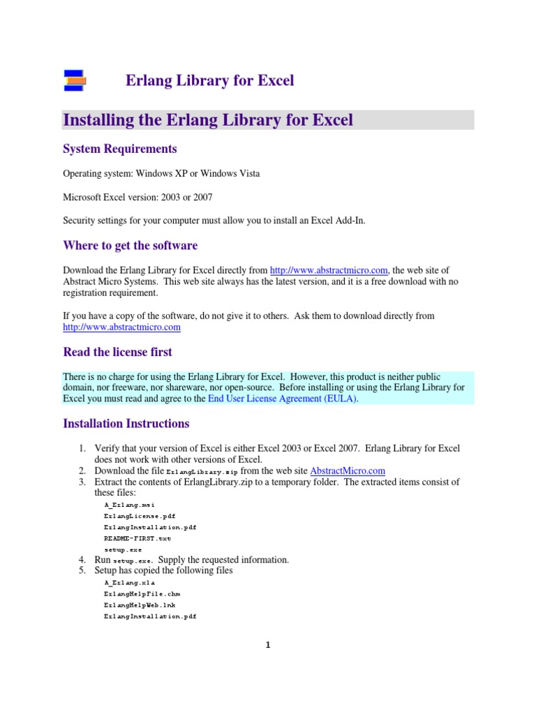 Installing The Erlang Library For Excel | PDF | Microsoft Excel | Installation (Computer Programs)