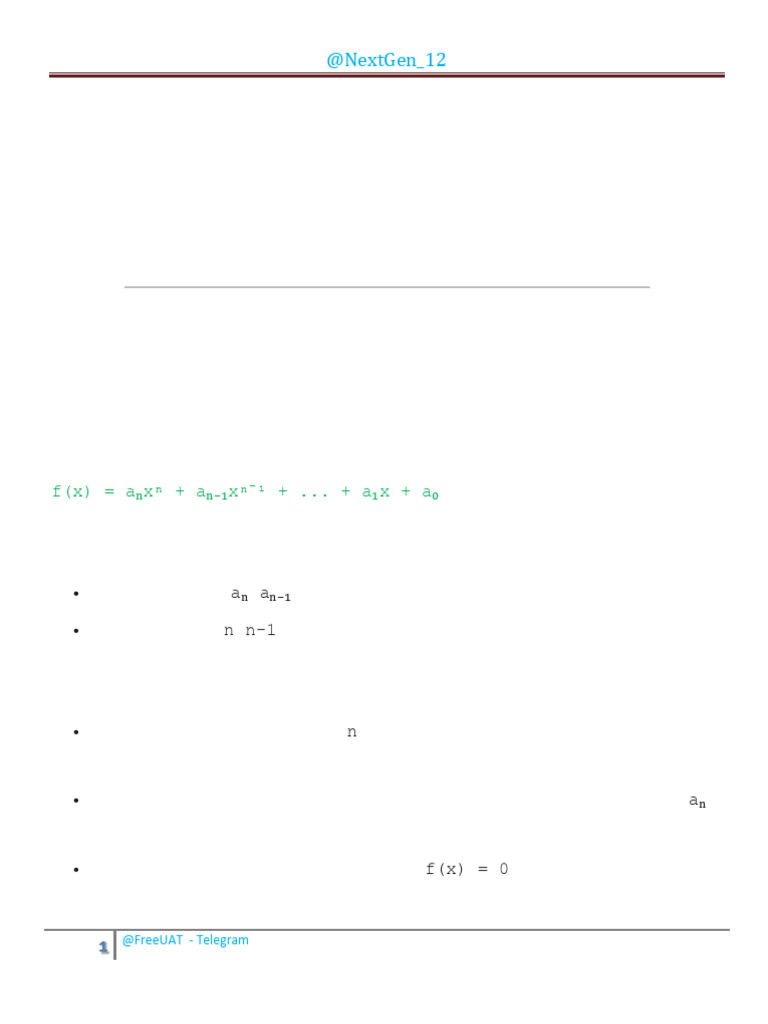 UAT Revison Polynomial and Rational Functions | PDF | Factorization | Polynomial