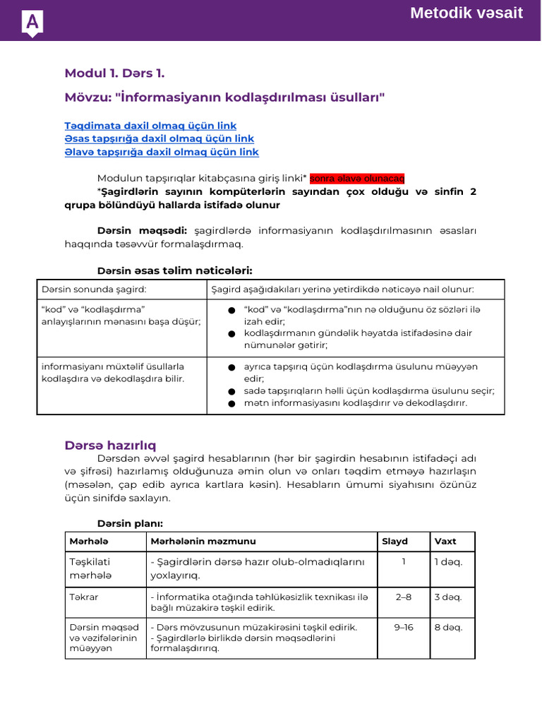 K6 M1D1 (10 İnformasiyanın Kodlaşdırılması Üsulları | PDF
