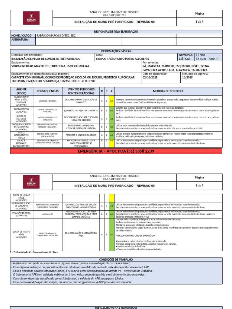 3 - Anexo 2 - Análise Preliminar de Riscos - Padrão Fraport POA | PDF