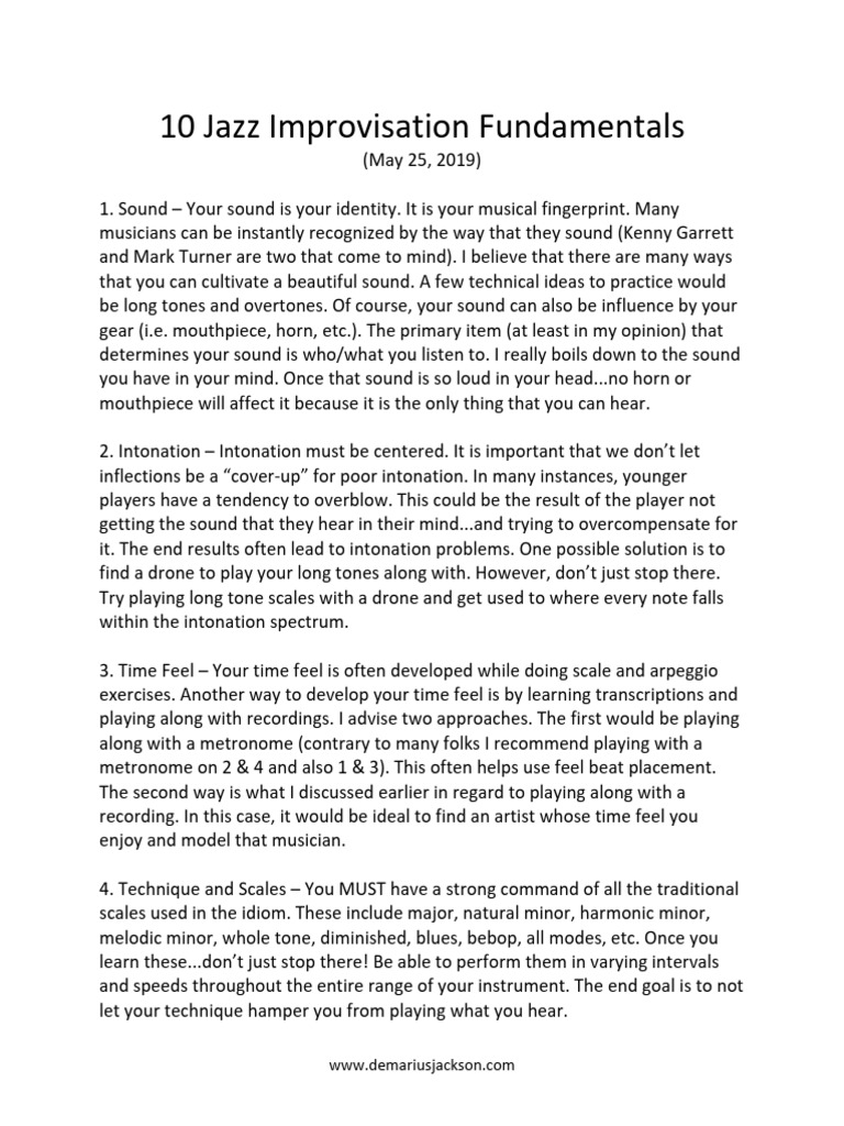 10 Jazz Improvisation Fundamentals | PDF | Chord (Music) | Harmony