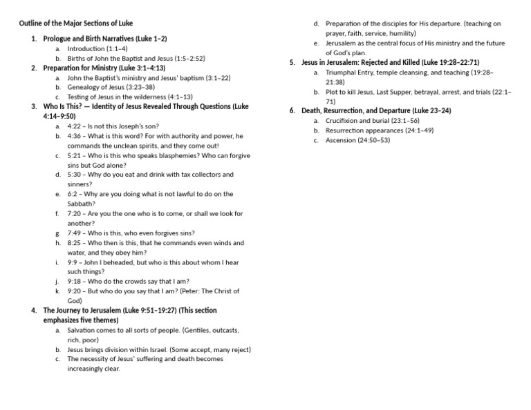 Outline of The Major Sections of Luke | PDF | Jesus | Ministry Of Jesus