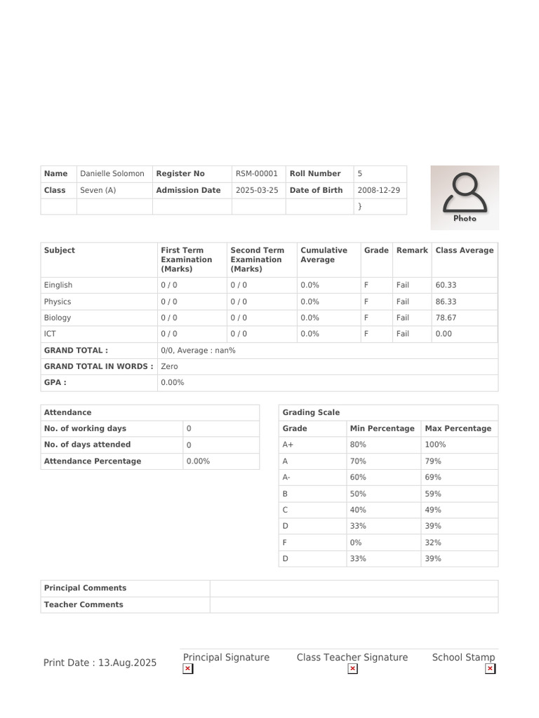 Marks List for Class Seven (A) | PDF | Evaluation Methods | Education ...