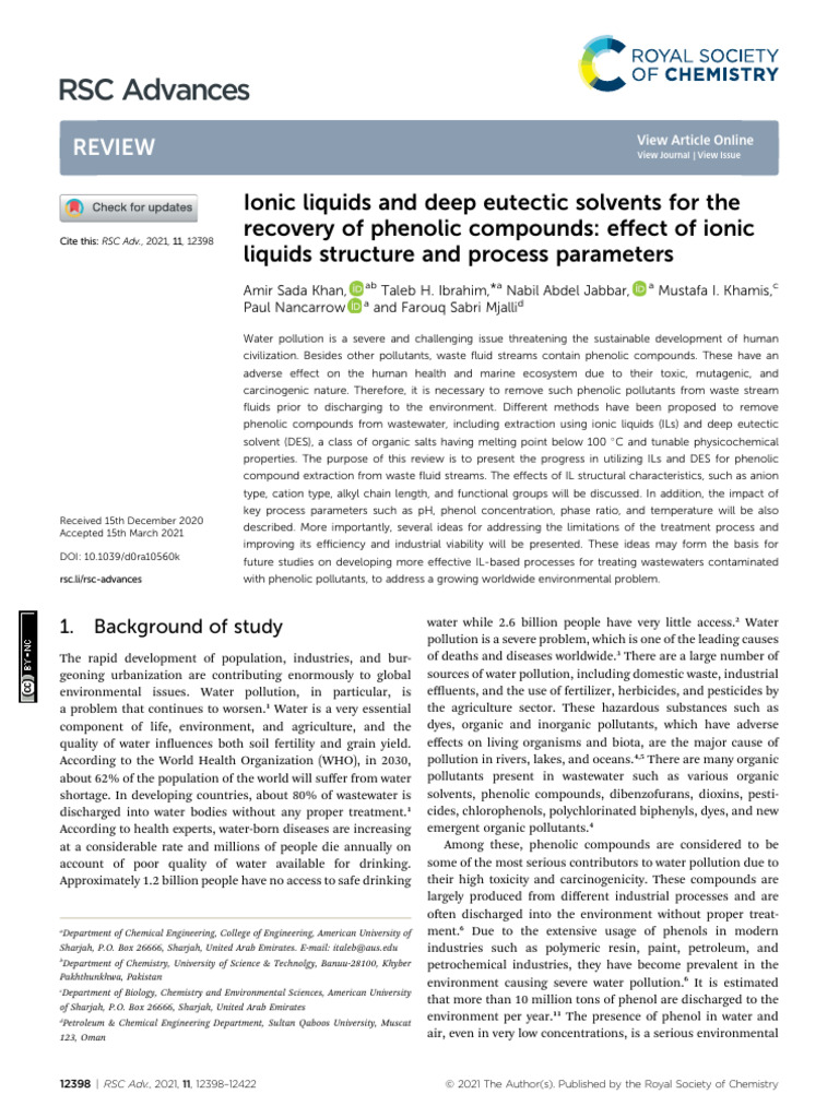 RSC Advances: Review | PDF | Water Pollution | Water