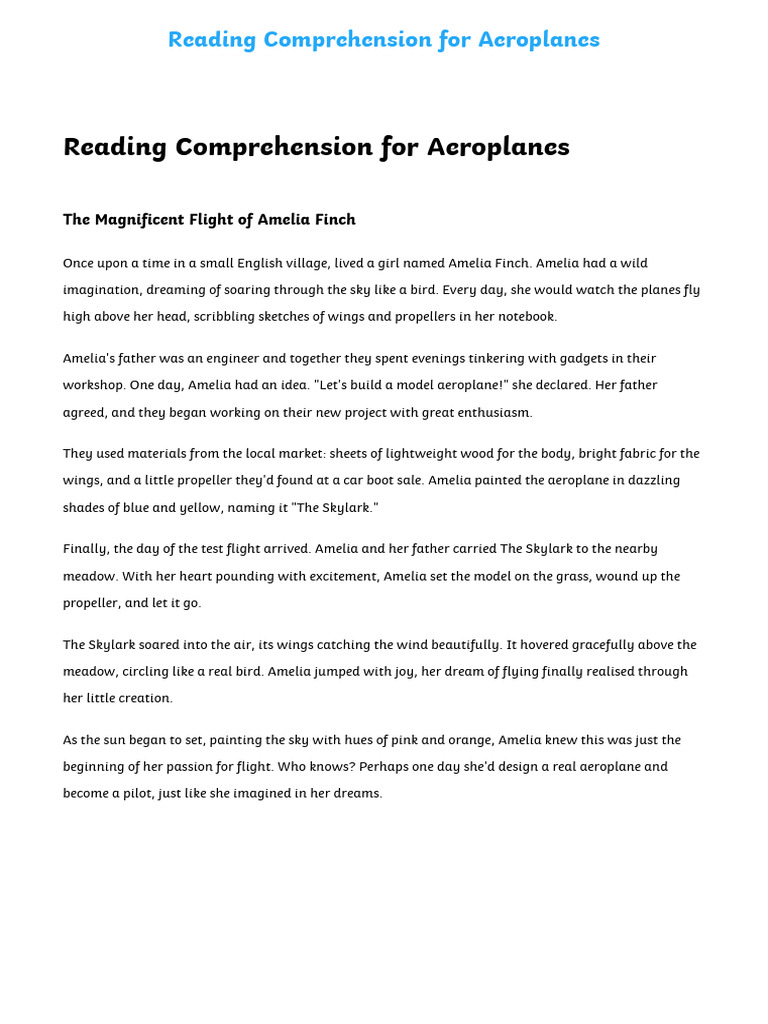 Reading Comprehension Text Aeroplanes | PDF | Airplane