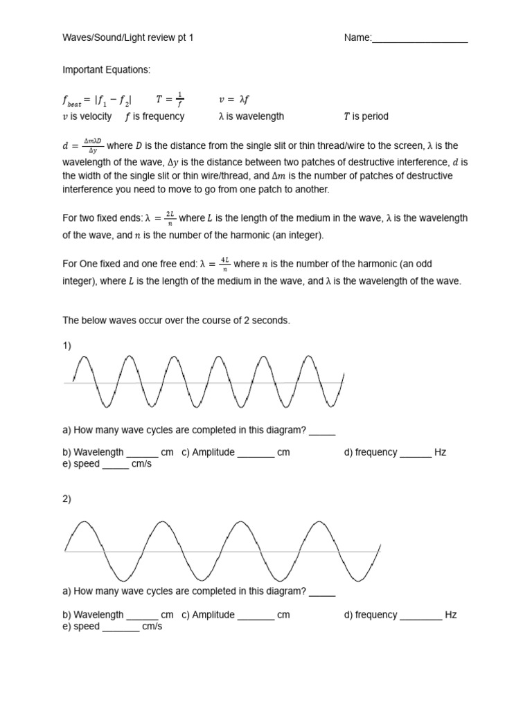 Waves and Sound: Key Equations and Problems | PDF | Wavelength | Waves