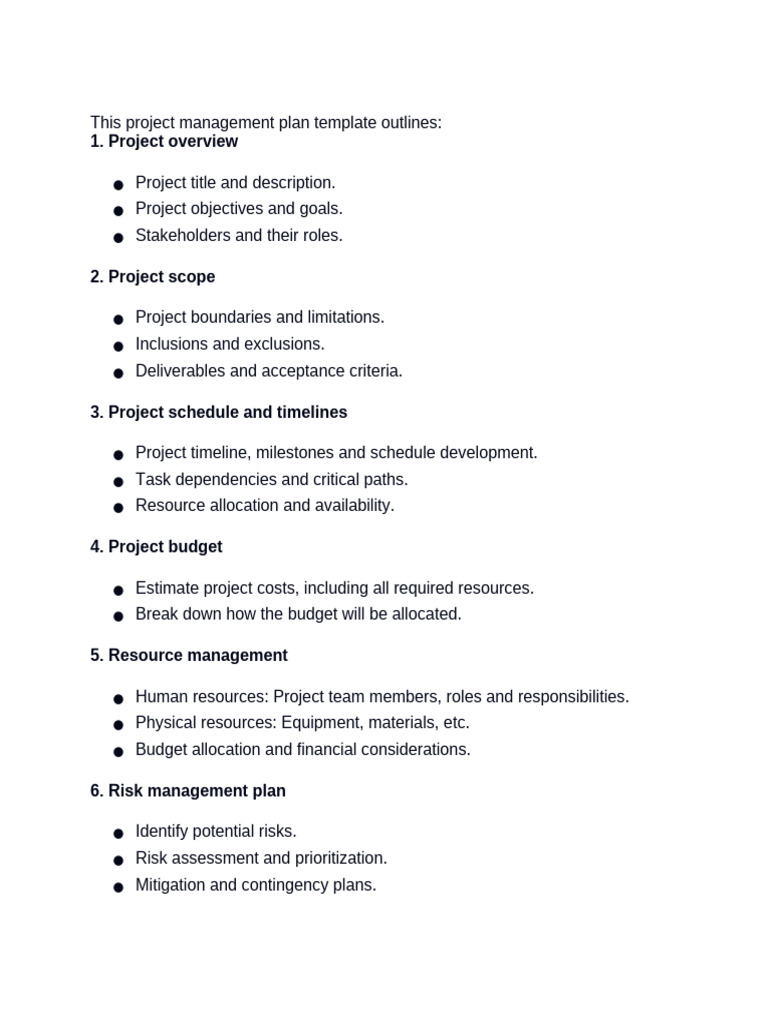 This Project Management Plan Template Outlines | PDF