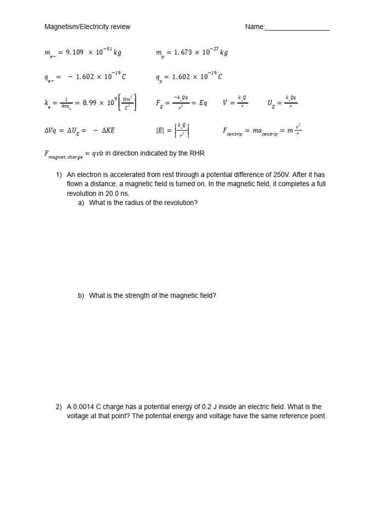 Electricity Magnetism Review | PDF | Electron | Voltage