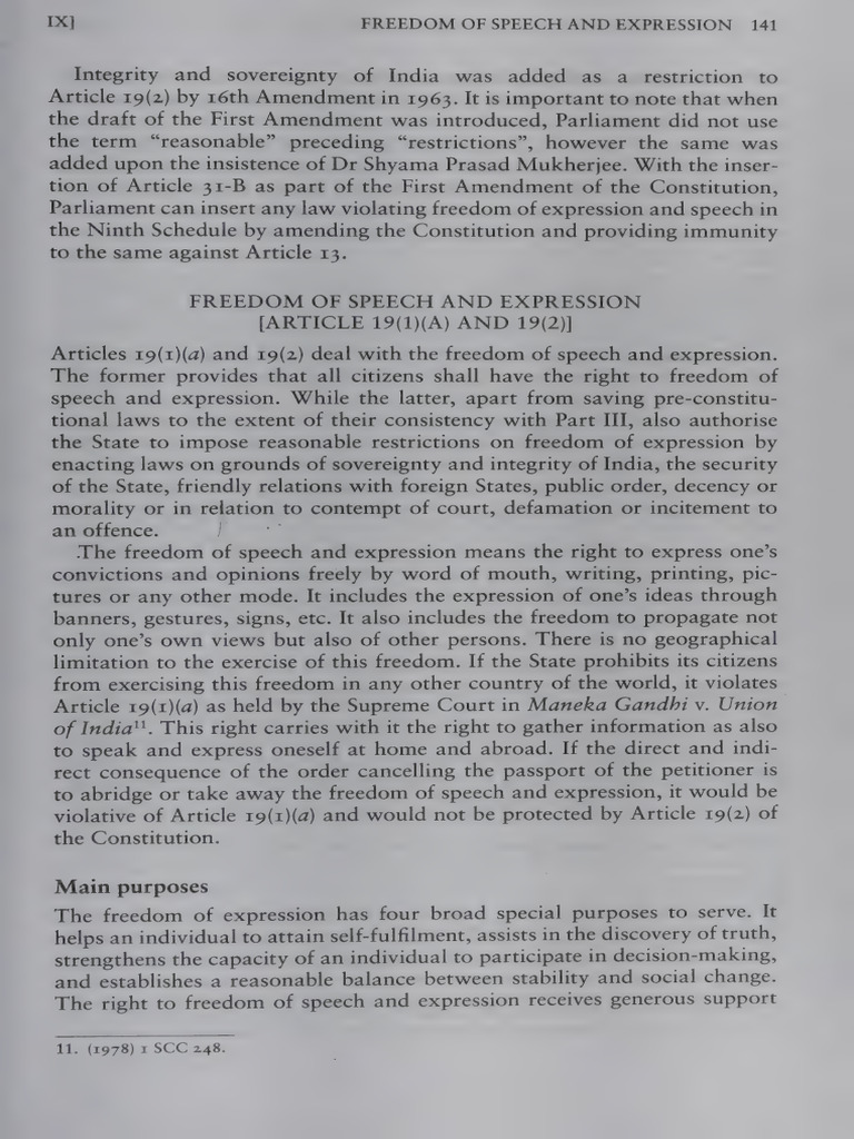 Art. 19 (1) (A) and 19 (2) Constitution VD Mahajan | PDF | Justice ...