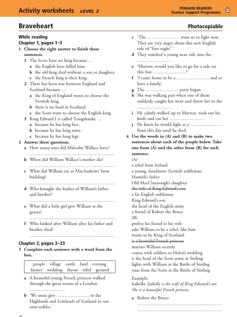Braveheart Activity Worksheets Level 3 | PDF | Robert The Bruce | Scotland