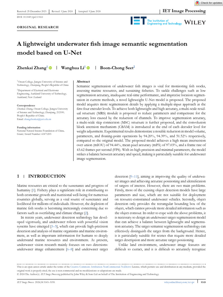 A Lightweight Underwater Fish Image Semantic Segmentation Model Based ...