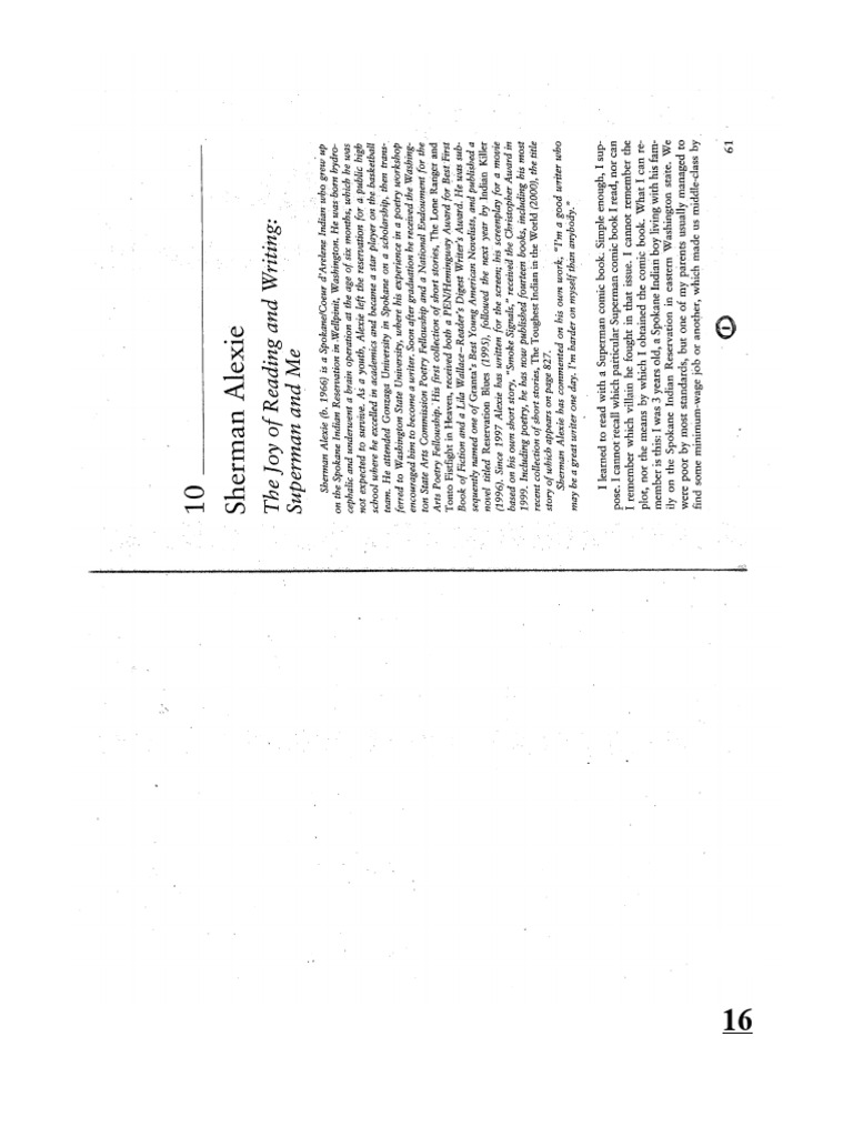 The Joy of Reading and Writing - Sherman Alexie | PDF